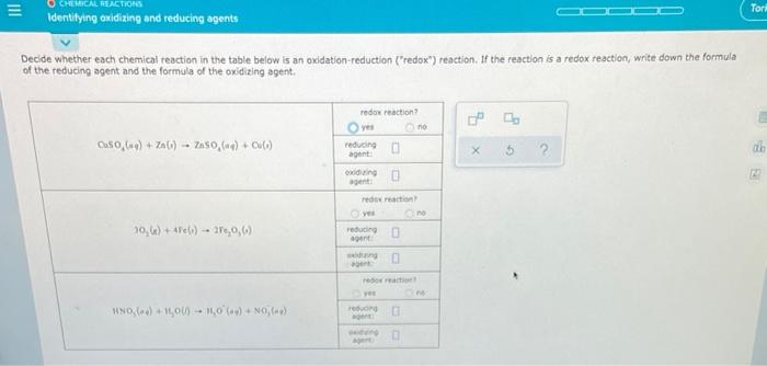 Solved Tori Identifying oxidizing and reducing agents Decide | Chegg.com