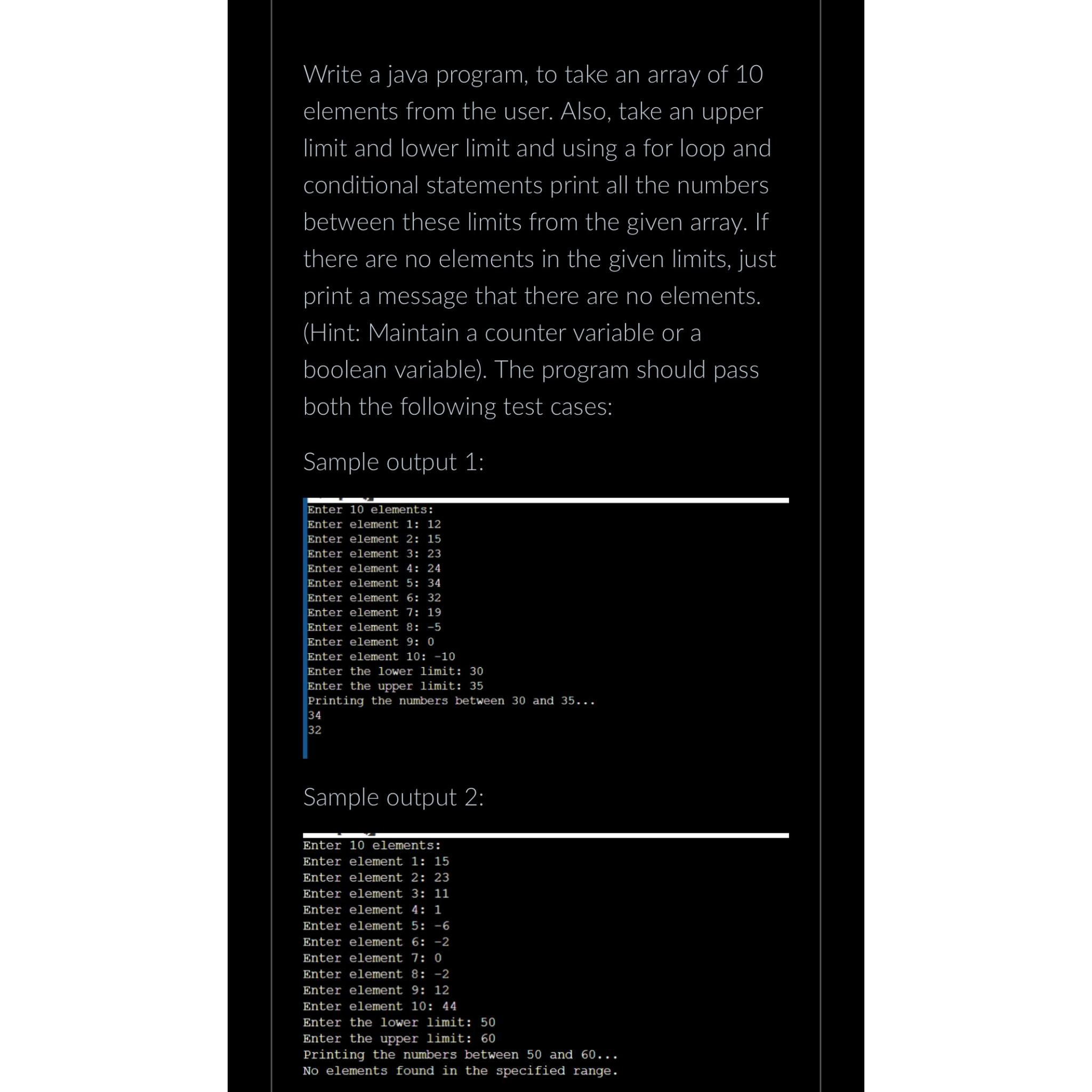 Solved Write a java program, to take an array of 10 | Chegg.com