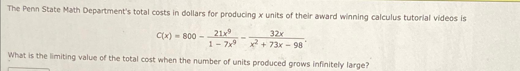 Solved The Penn State Math Department's total costs in | Chegg.com