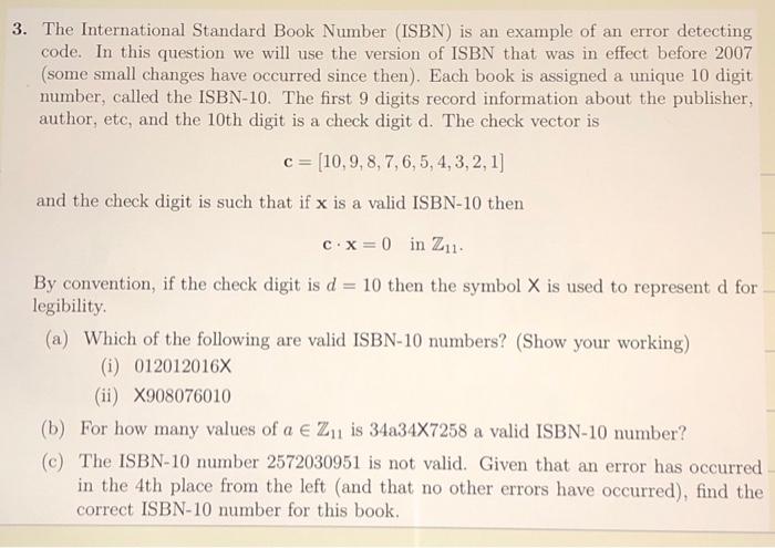 Solved 3. The International Standard Book Number (ISBN) is | Chegg.com