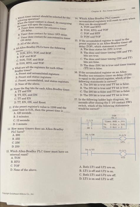 - Wbich timer ontact sheuld be selected for the: 14. | Chegg.com
