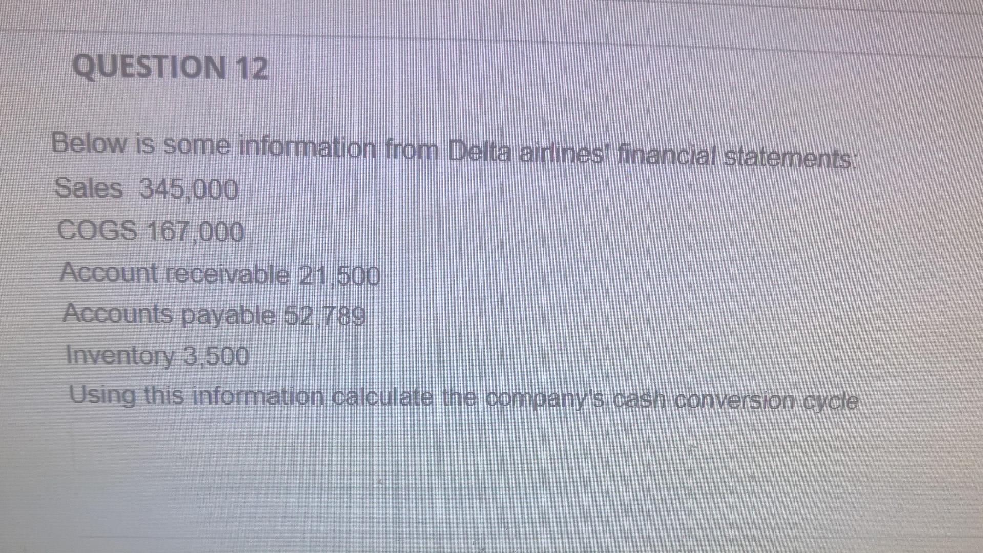 Solved QUESTION 12 Below is some information from Delta | Chegg.com