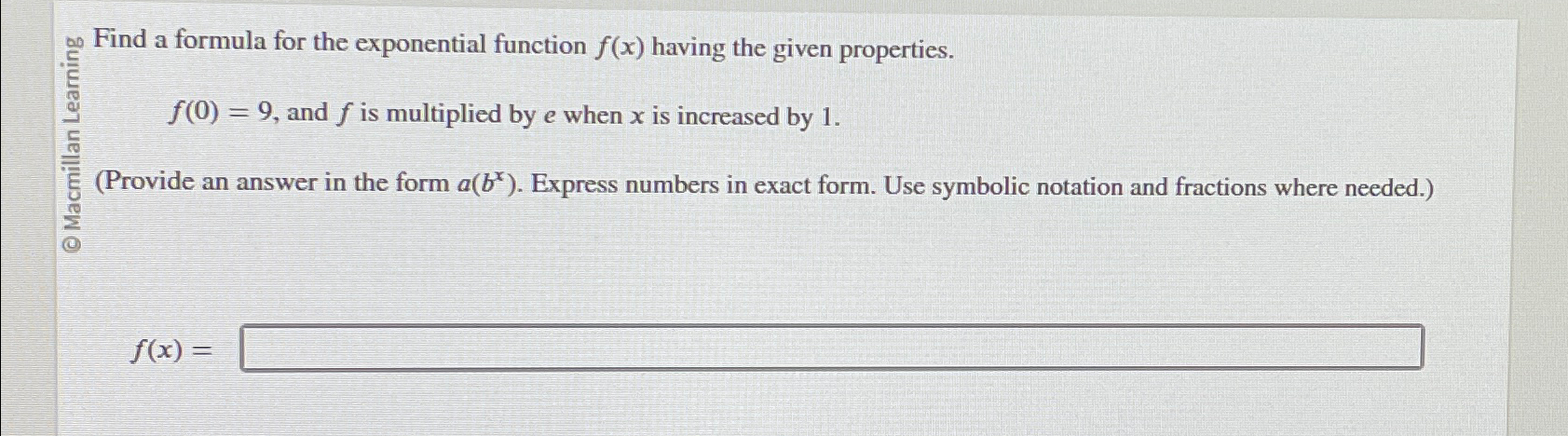 Solved Find a formula for the exponential function f(x) | Chegg.com
