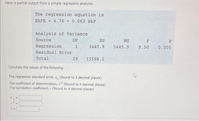 Solved Here is partial output from a simple regression | Chegg.com