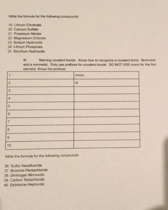 Solved White the formula for the following compounds 19. | Chegg.com