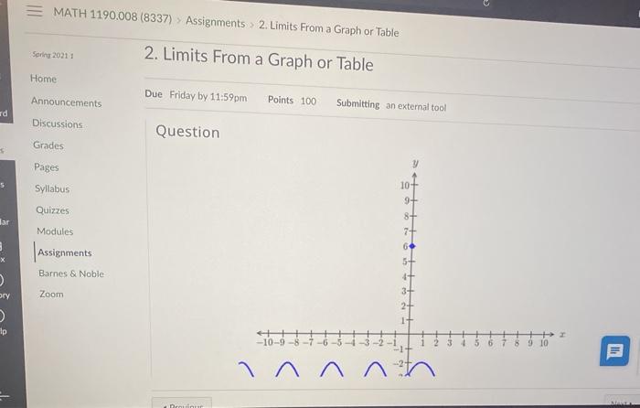Solved = MATH 1190.008 (8337) Assignments 2. Limits From a | Chegg.com