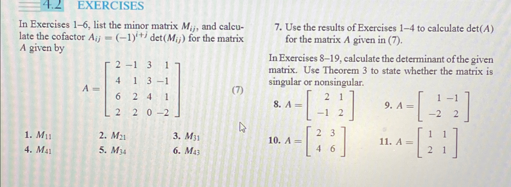 Solved 4.2 ﻿EXERCISESIn Exercises 1-6, ﻿list the minor | Chegg.com