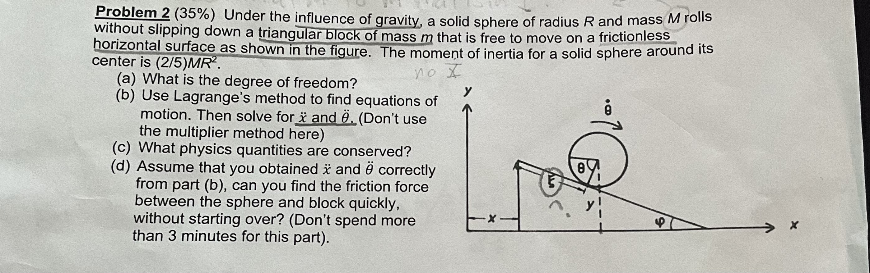 Solved Problem 2 (35%) ﻿Under the influence of gravity, a | Chegg.com