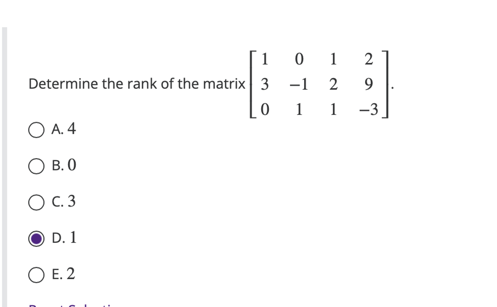 Solved Determine the rank of the matrix | Chegg.com