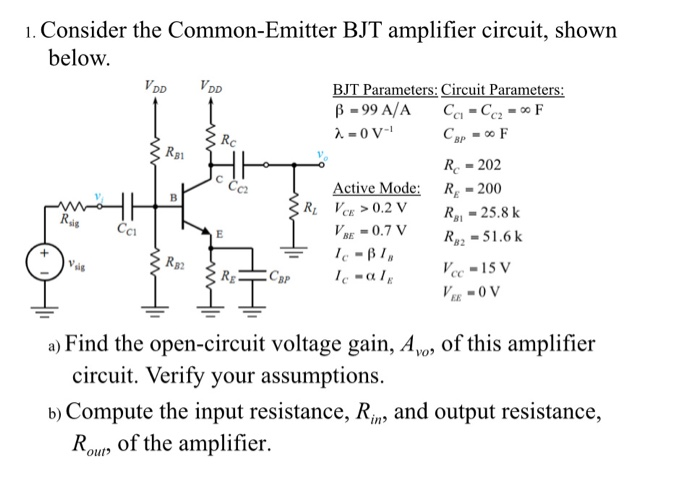 Solved 1. Consider the Common-Emitter BJT amplifier circuit, | Chegg.com