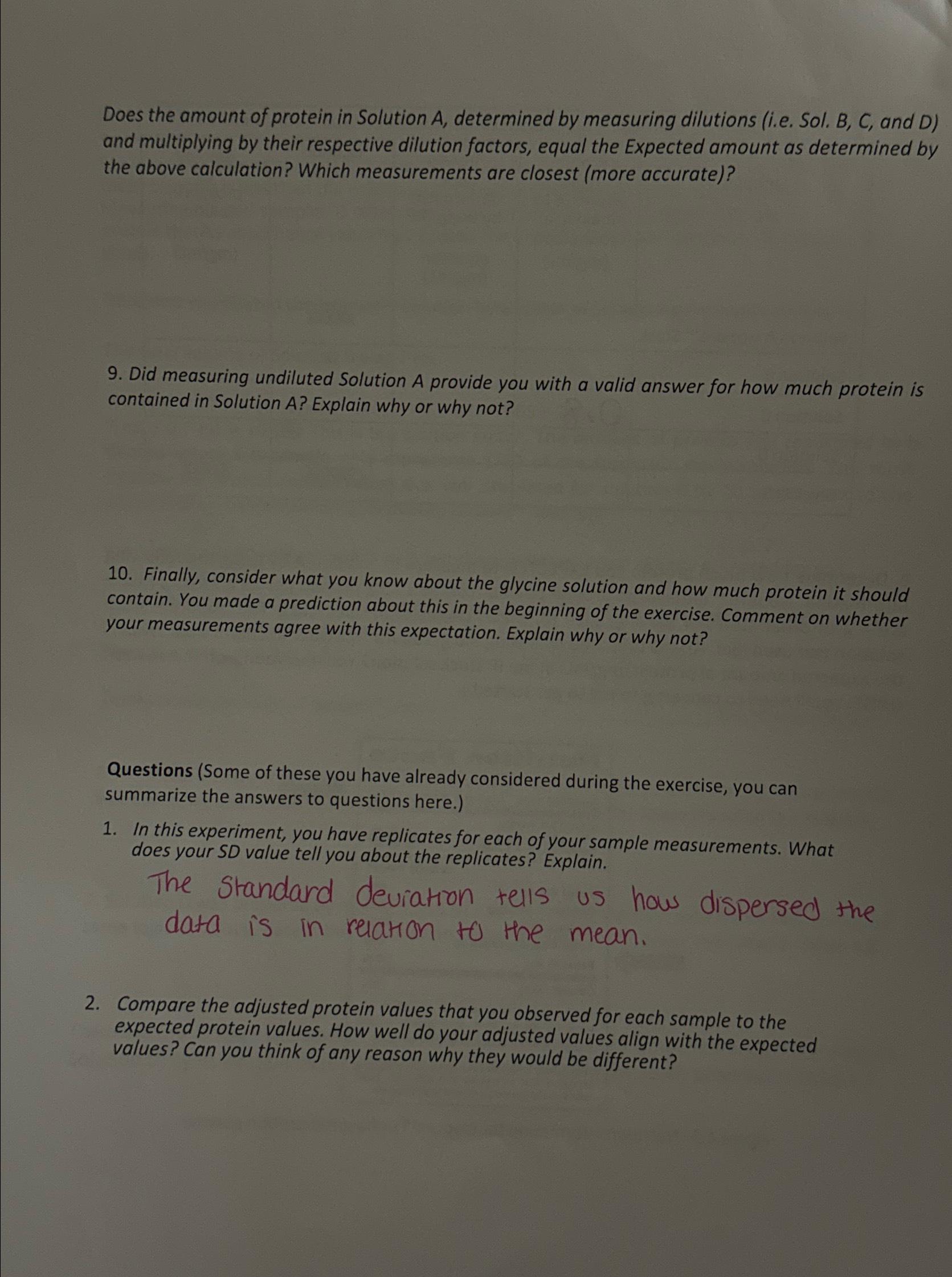 Solved Does the amount of protein in Solution A, ﻿determined | Chegg.com