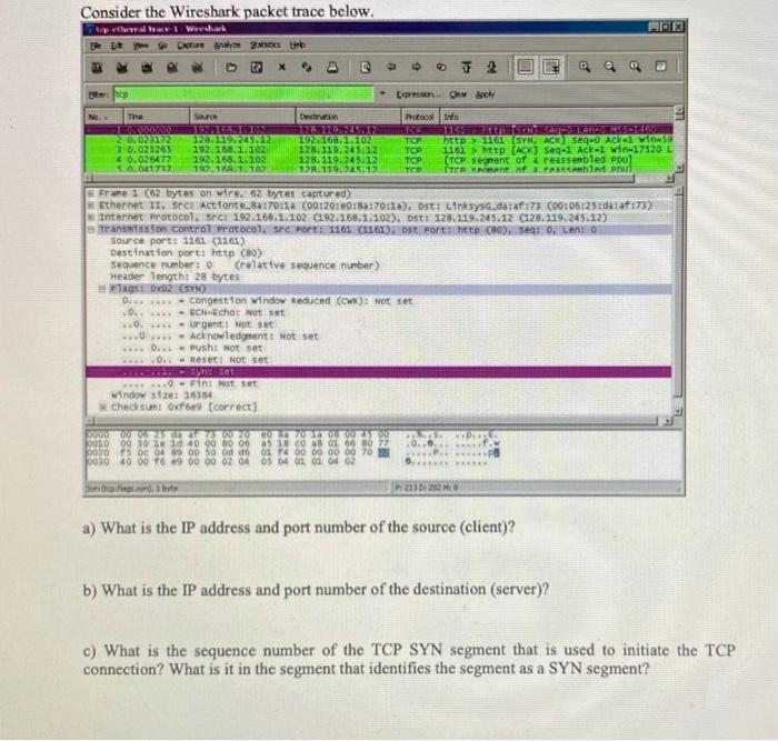 Solved Consider the Wireshark packet trace below. tapalat | Chegg.com