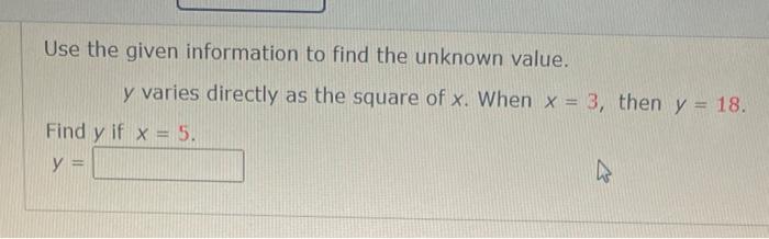 Solved Use the given information to find the unknown value. | Chegg.com