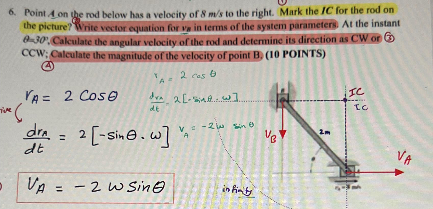 Solved Point A ﻿on the rod below has a velocity of ms ﻿m/s | Chegg.com