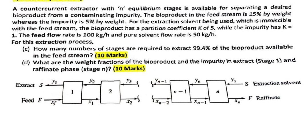 Solved A countercurrent extractor with ' n ' ﻿equilibrium | Chegg.com