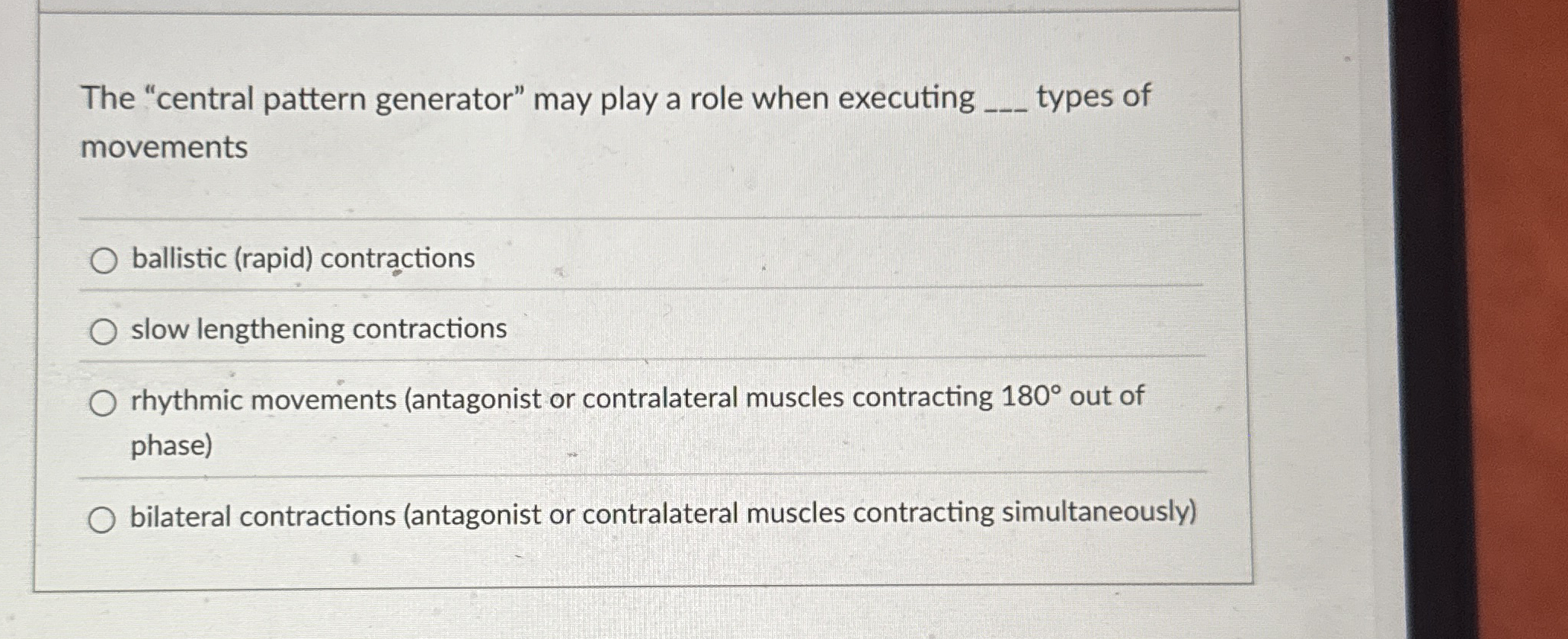 Solved The "central pattern generator" may play a role when | Chegg.com