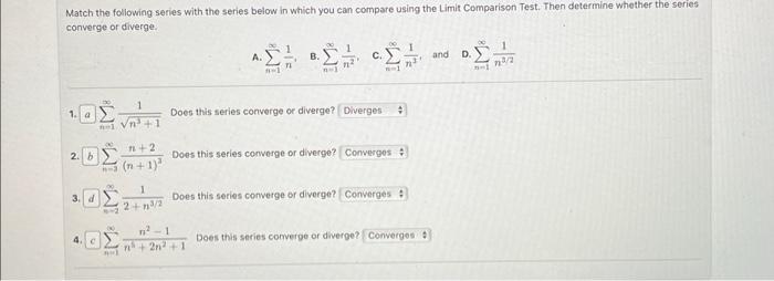 Solved Match the following series with the series below in | Chegg.com