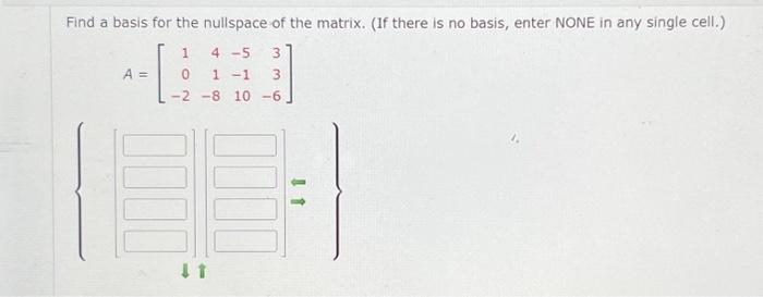 Solved Find a basis for the nullspace of the matrix. (If | Chegg.com