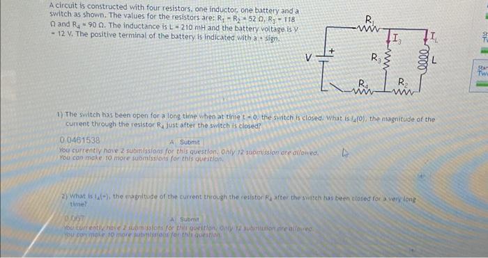 Solved A circuit is constructed with four resistors, one | Chegg.com