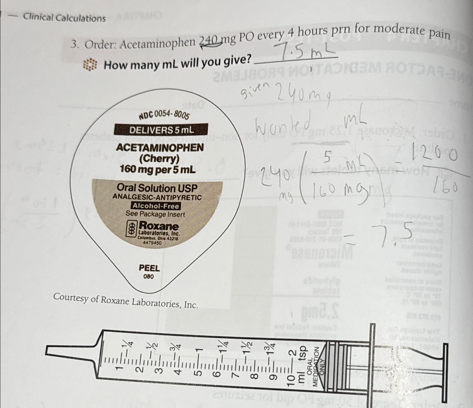 Solved Clinical CalculationsOrder: Acetaminophen 240mg ﻿PO | Chegg.com