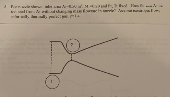 Solved 8. For nozzle shown, inlet area A1=0.50 m2,M1=0.20 | Chegg.com
