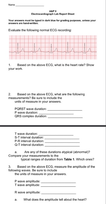 Solved Name A&PII Electrocardiograph Lab Report Sheet Your | Chegg.com