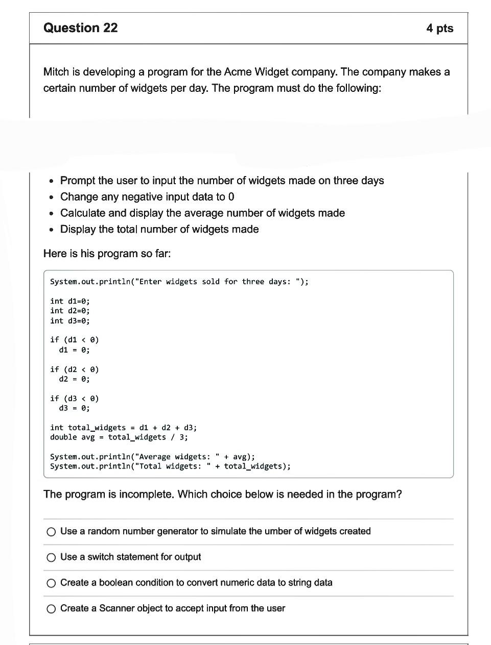 Solved Mitch is developing a program for the Acme Widget | Chegg.com
