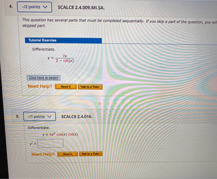 Solved -/1 points SCALC8 2.4.005. Differentiate. y = sec(O) | Chegg.com