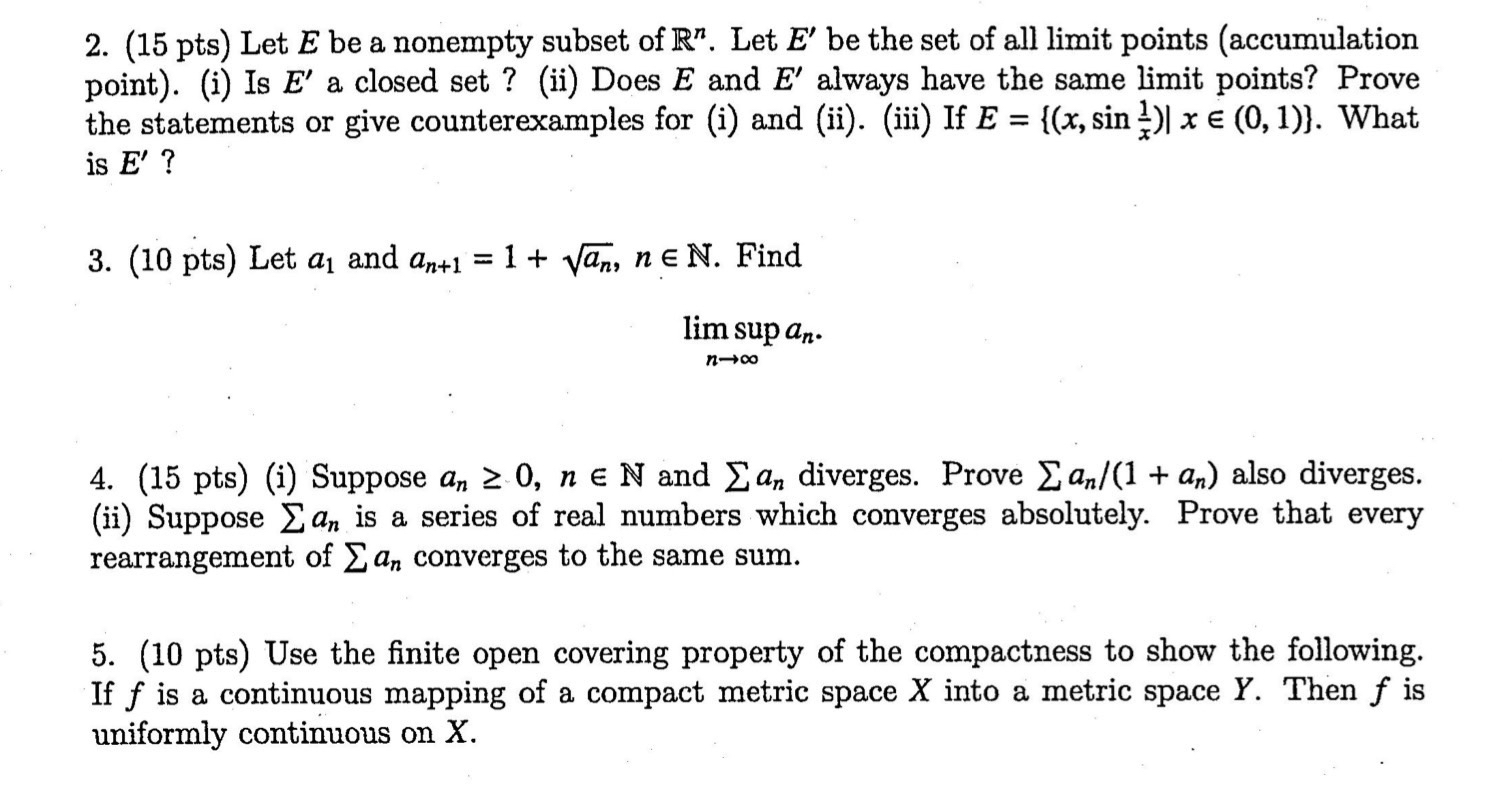 Solved ( 15 ﻿pts ) ﻿Let E ﻿be a nonempty subset of Rn. ﻿Let | Chegg.com