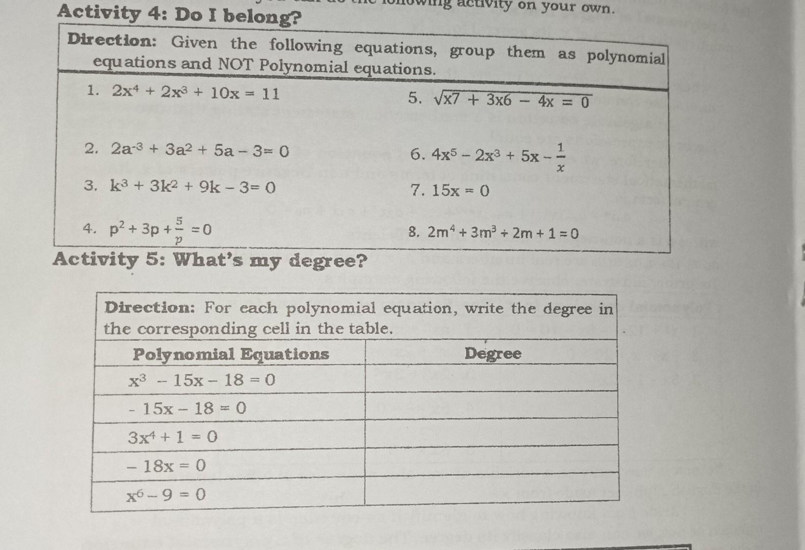 Solved Direction: Given the following equations, group them | Chegg.com