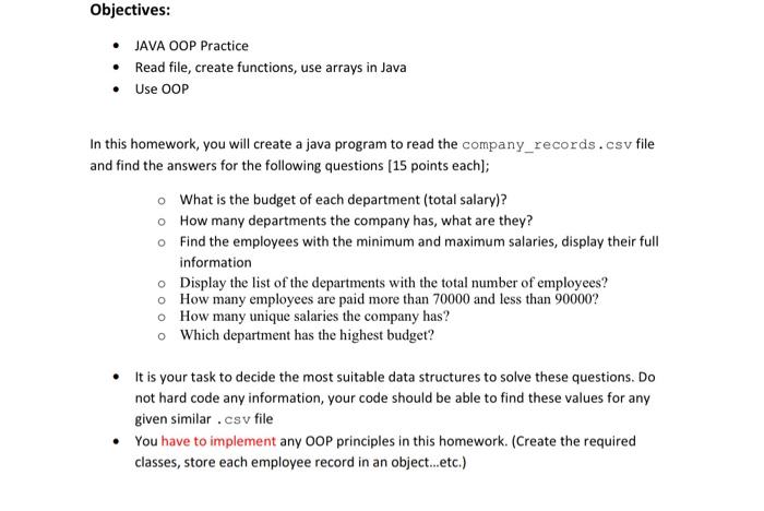 Solved Objectives: • JAVA OOP Practice • Read file, create | Chegg.com
