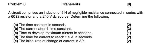 Solved Problem 8 Transients [9] A Circuit Comprises An