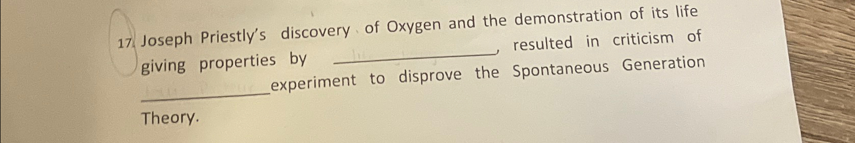 Solved Joseph Priestly's discovery of Oxygen and the | Chegg.com