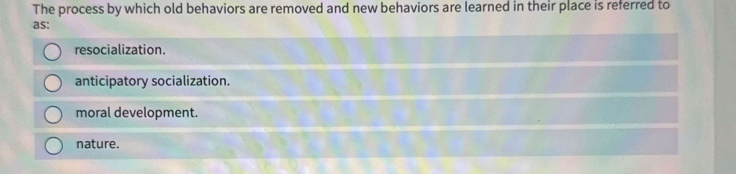 Solved The process by which old behaviors are removed and | Chegg.com