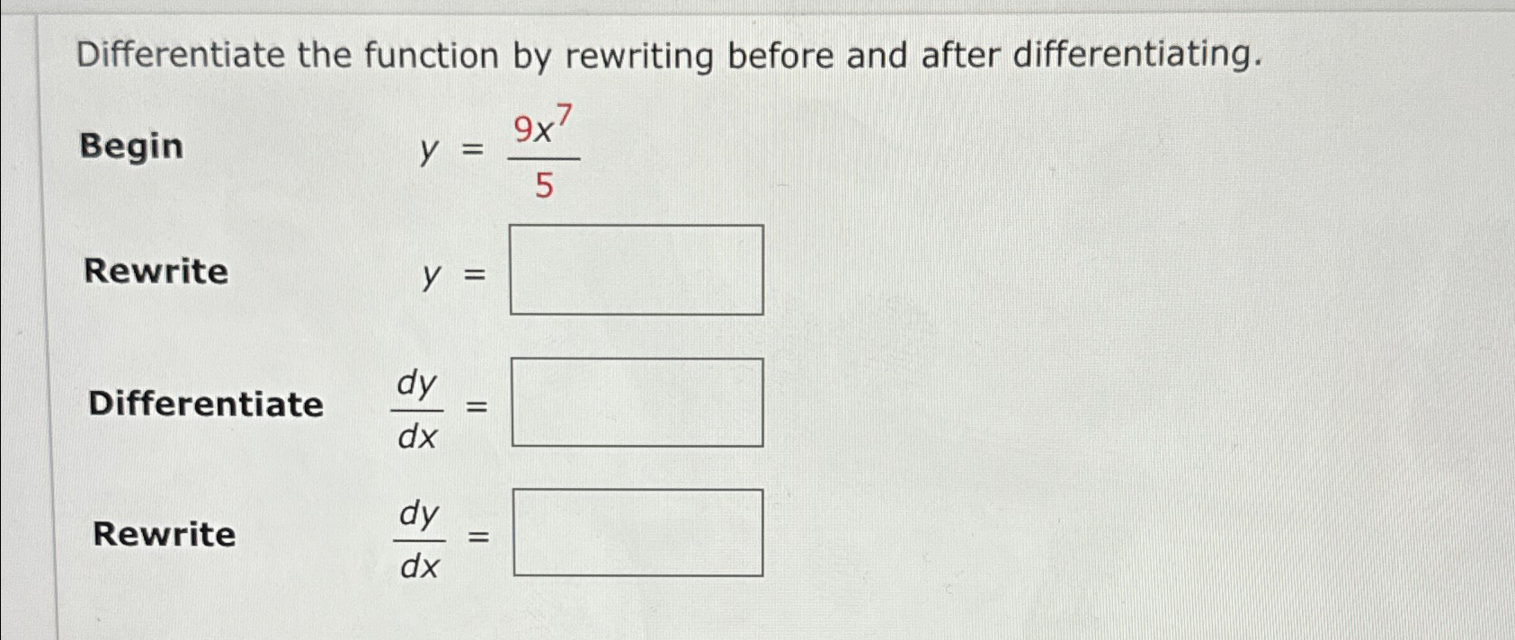 Solved Differentiate the function by rewriting before and | Chegg.com