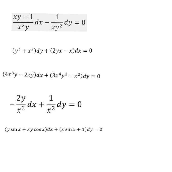 Solved 1 xy - 1 dx x²y xyz dy = 0 (y2 + x2)dy + (2yx – x)dx | Chegg.com