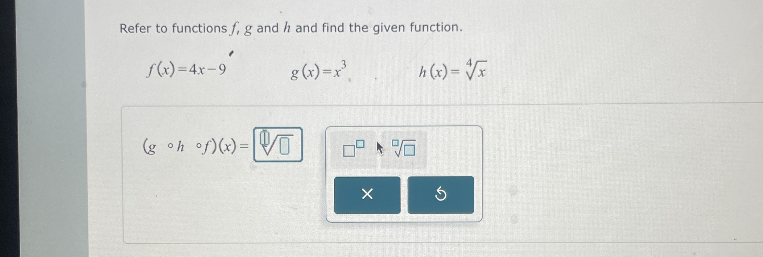 Solved Refer to functions f,g ﻿and h ﻿and find the given | Chegg.com
