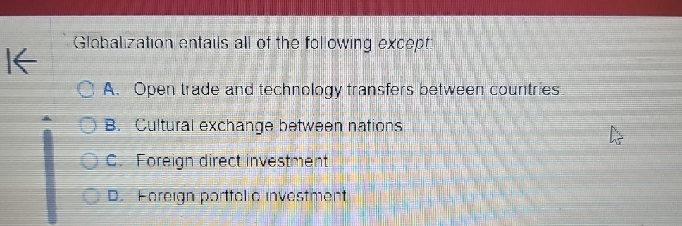 Solved Globalization entails all of the following except:A. | Chegg.com