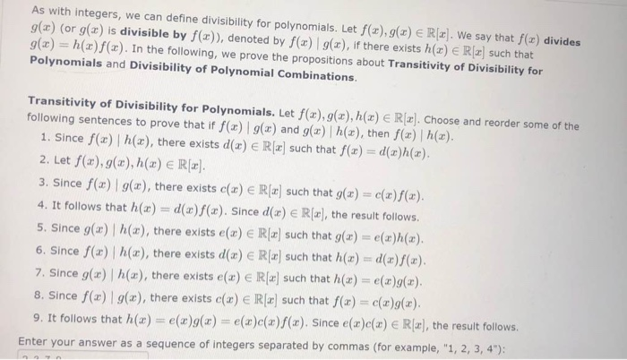 Solved As with integers, we can define divisibility for | Chegg.com