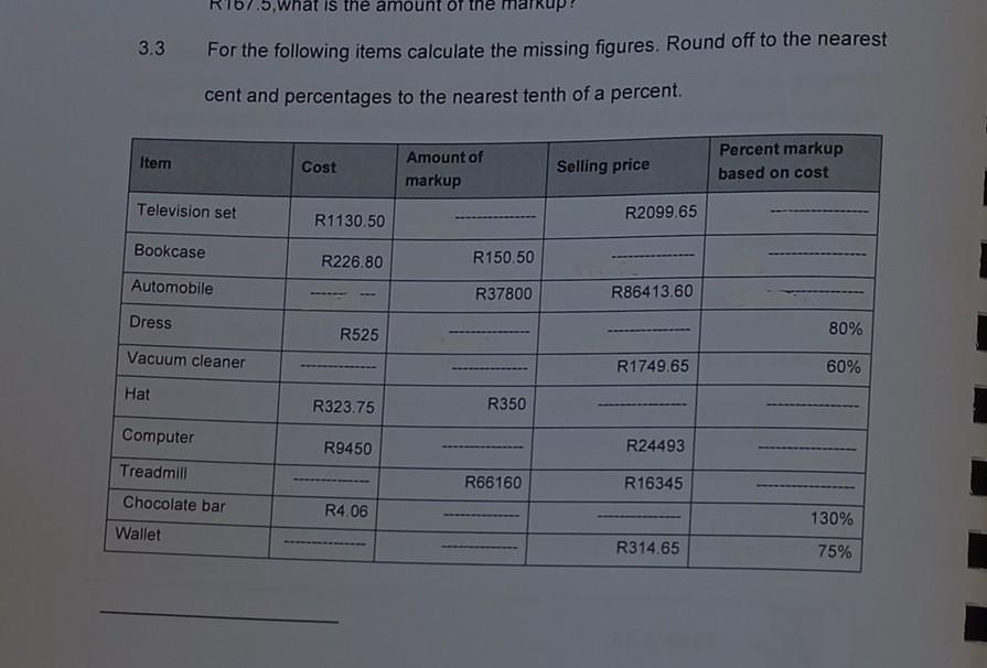Solved 3.3 For the following items calculate the missing | Chegg.com