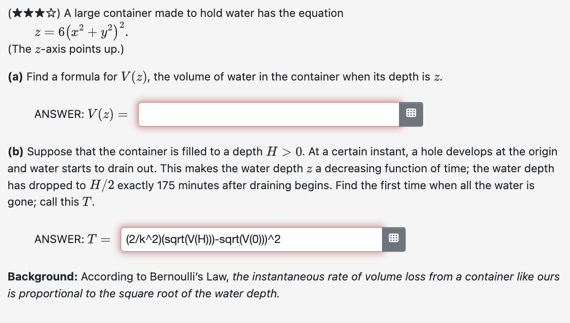 Solved (b) ﻿Suppose that the container is filled to a depth | Chegg.com