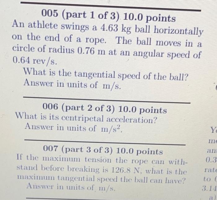 Solved 005 (part 1 of 3 ) 10.0 points An athlete swings a | Chegg.com