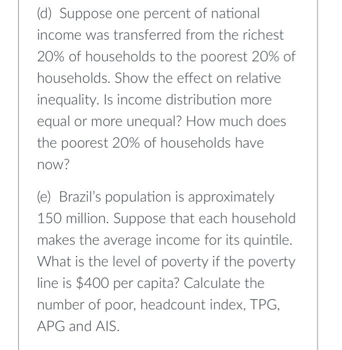 Solved The following income distribution data are for | Chegg.com
