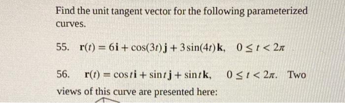 Solved Find the unit tangent vector for the following | Chegg.com