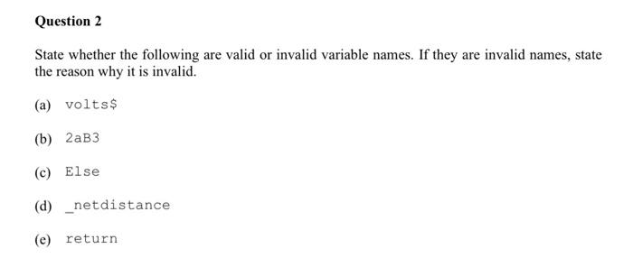 Solved State whether the following are valid or invalid | Chegg.com