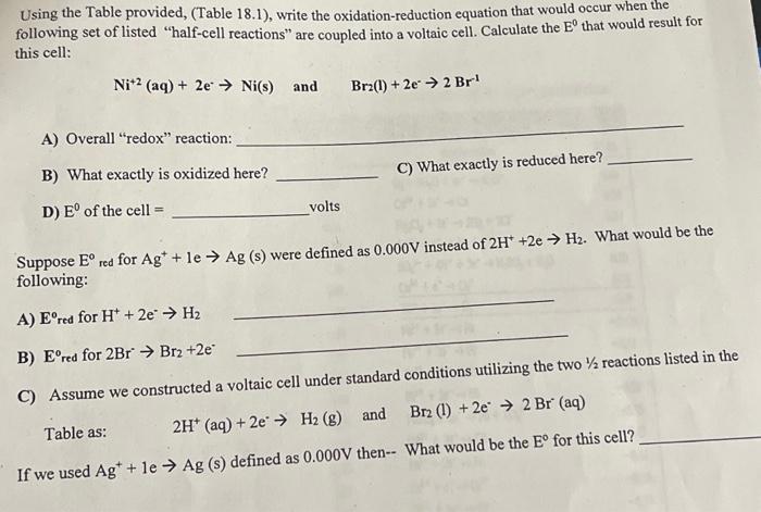 Solved Using the Table provided, (Table 18.1), write the | Chegg.com