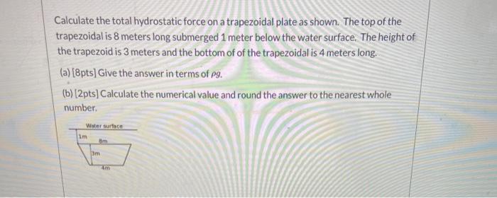 Solved Calculate the total hydrostatic force on a | Chegg.com