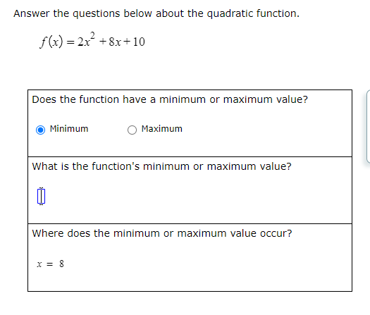 Solved Answer the questions below about the quadratic | Chegg.com