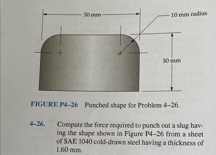 Solved 50 mm - 10 mm radius + 30 mm FIGURE P4-26 Punched | Chegg.com
