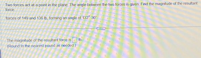 Solved Two forces act at a point in the plane. The angle | Chegg.com